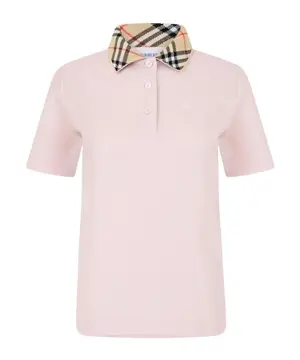 Burberry Polo Shirt With Plaid Collar - Pink