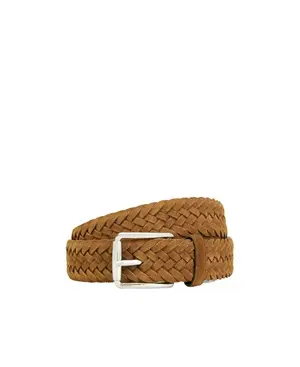 TOD'S Woven Suede Leather Belt With Branded Buckle - Brown