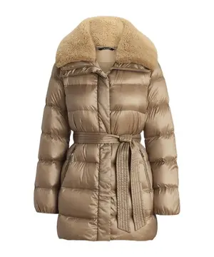 Ralph Lauren Faux Shearling-trim Belted Down Coat - Nude