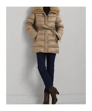 Ralph Lauren Faux Shearling-trim Belted Down Coat