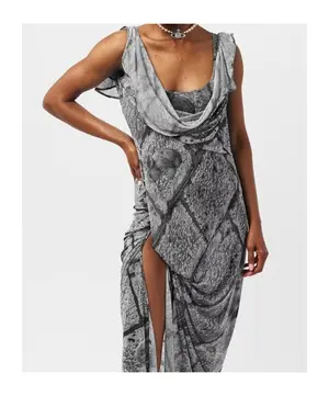 VIVIENNE WESTWOOD Graffiti Print Draped Maxi Dress
