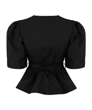 GANNI Tie Detailed V-neck Blouse - Black