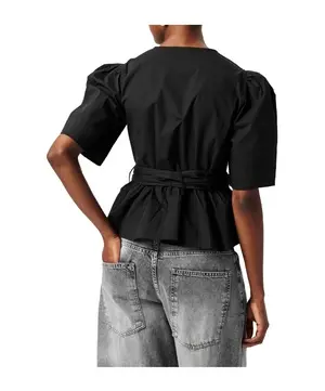 GANNI Tie Detailed V-neck Blouse - Black