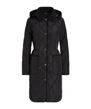 Ralph Lauren Corduroy-trim Logo Quilted Hooded Coat - Black