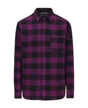 Palm Angels Logo-printed Checked Shirt - Black