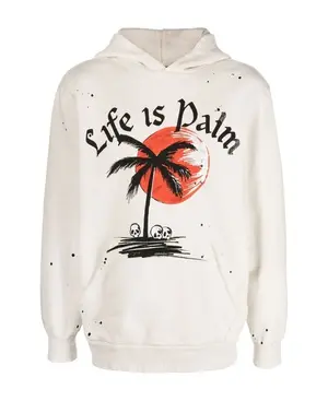Palm Angels Slogan-print Paint Splatter Hoodie - White