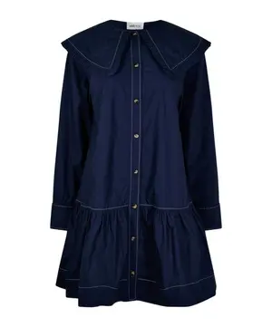 GANNI Collared Mini Shirt Dress With Adjustable Fit - Black