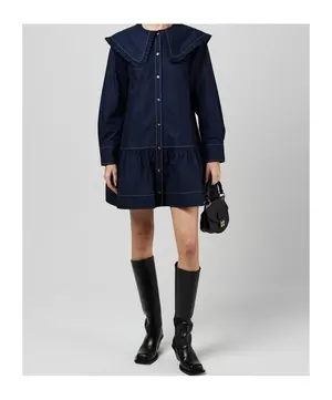 GANNI Collared Mini Shirt Dress With Adjustable Fit