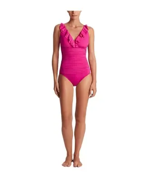 Ralph Lauren Ruffled Plunge One-piece Swimsuit - Pink