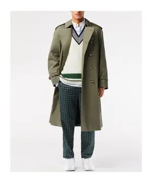 Lacoste Khaki Double-breasted Mid-length Trench Coat