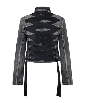 Balenciaga Denim Jacket With Lace-up Back Detail - Black
