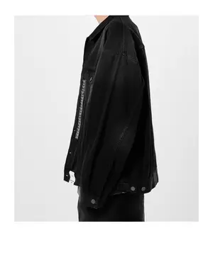 Balenciaga Denim Jacket With Logo Detail - Black