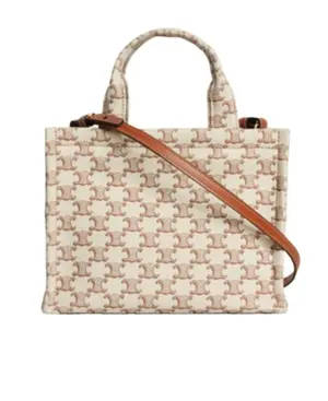 Celine Small Cabas Thais In Textile With Triomphe Canvas Print And Calfskin