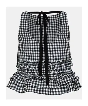 GANNI Black And White Plaid Sleeveless Top