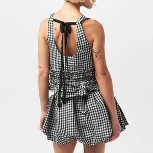 GANNI Black And White Plaid Sleeveless Top