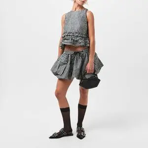 GANNI Black And White Plaid Sleeveless Top