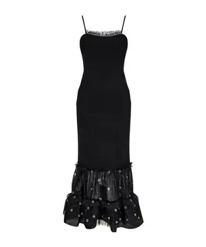 Off-White Spaghetti Strap Maxi Dress With Embellished Hem