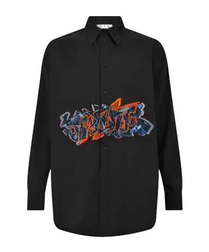 Off-White Loose Long-sleeve Shirt With Graffiti Print