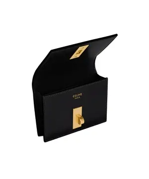 Celine 16 Card Holder With Flap In Shiny Calfskin - Black