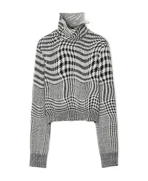 Burberry High-neck Knitted Jumper With Twisted Houndstooth Jacquard
