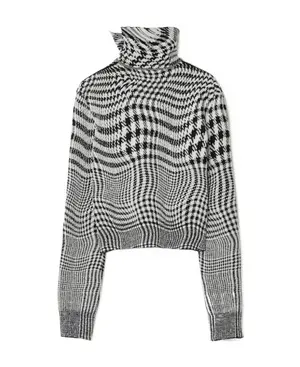 Burberry High-neck Knitted Jumper With Twisted Houndstooth Jacquard