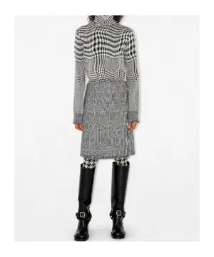 Burberry High-neck Knitted Jumper With Twisted Houndstooth Jacquard