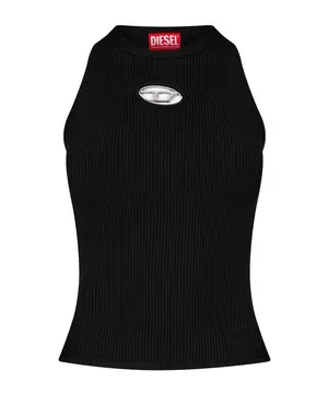 DIESEL® Sleeveless Knit Vest With Logo Detail - Black