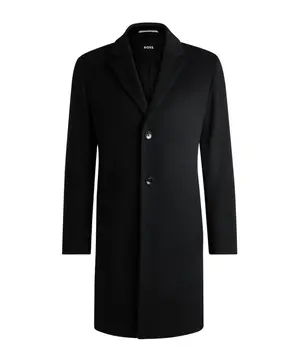 Hugo Boss Single-breasted Mid-length Wool Coat - Black