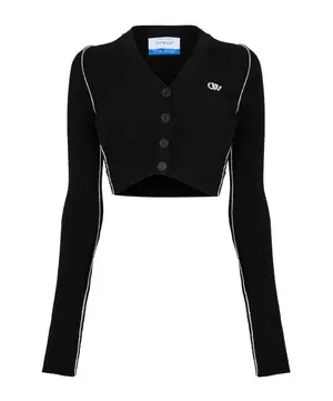 Off-White Ribbed Cropped Cardigan - Black