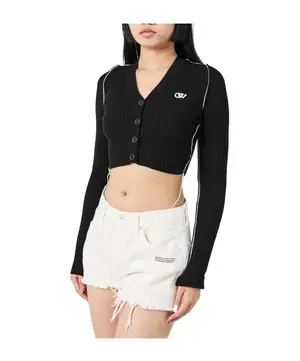 Off-White Ribbed Cropped Cardigan