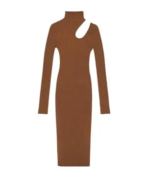 ANINE BING Victoria Ribbed Knit Dress - Brown