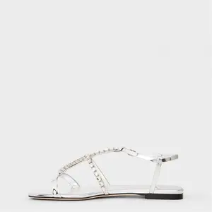 JIMMY CHOO Gwyn Flat Sandals With Buckle Detail - White