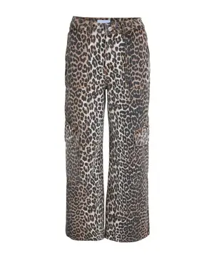 GANNI Angie Wide Leg Jeans In Leopard Print