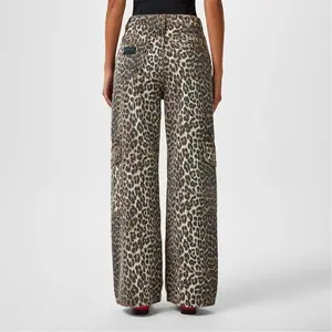 GANNI Angie Wide Leg Jeans In Leopard Print