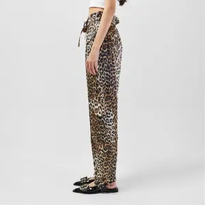 GANNI Leopard Print Satin Cargo Pants