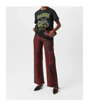 GANNI Andi Cargo Jeans In Leopard Print
