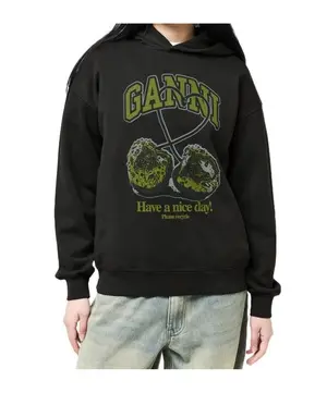GANNI Cherry Hoodie With Graphic Print - Black