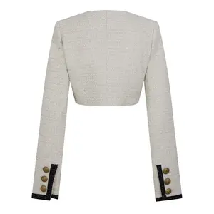 Vetements Cropped Tweed Jacket With Contrasting Piping