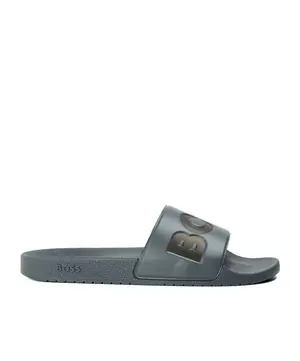 Hugo Boss Boss Comfy Slider Sandals With Logo Detail - Gray