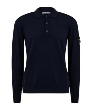 Stone Island Button Wool Polo Shirt - Black