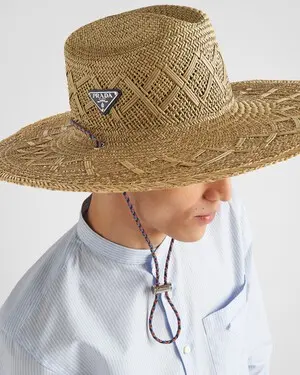 Prada Woven Straw Sun Hat With Logo Detail