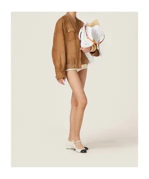 Miu Miu Suede Nappa Leather Bomber Jacket With Embossed Logo
