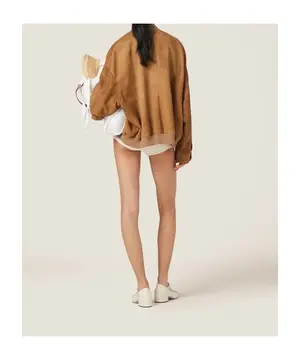 Miu Miu Suede Nappa Leather Bomber Jacket With Embossed Logo