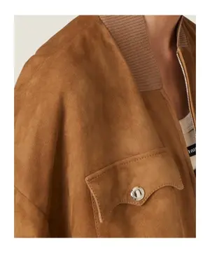 Miu Miu Suede Nappa Leather Bomber Jacket With Embossed Logo