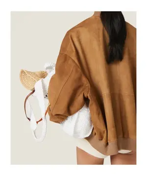 Miu Miu Suede Nappa Leather Bomber Jacket With Embossed Logo