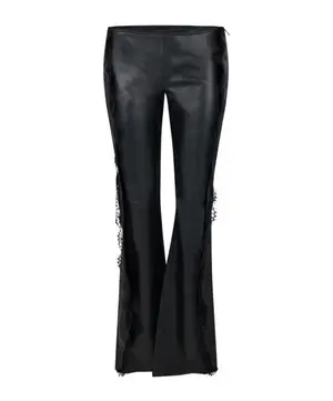 Off-White Leather Trousers With Lace Trim