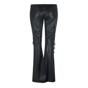 Off-White Leather Trousers With Lace Trim