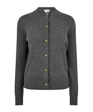 Bottega Veneta Ribbed Wool Cardigan With Golden Buttons