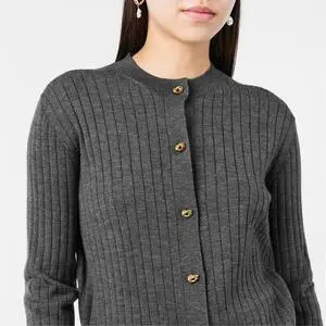 Bottega Veneta Ribbed Wool Cardigan With Golden Buttons