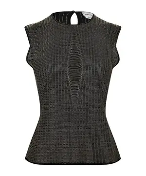 Alexander McQueen Sleeveless Crew Neck Knit Top With Metallic Threads